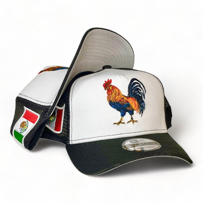 Rooster El Gallo Mexico Flag Patch White Black Mesh A-Frame New Era ...