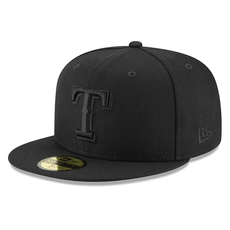 Texas Rangers Black on Black Basic New Era 59FIFTY Fitted Hat | Pro ...