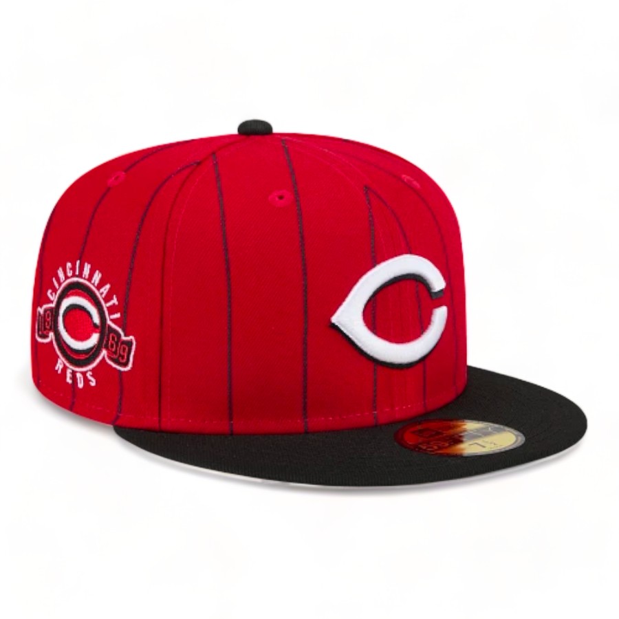Cincinnati Reds Red Throwback Pinstripes New Era 59FIFTY Fitted Hat ...