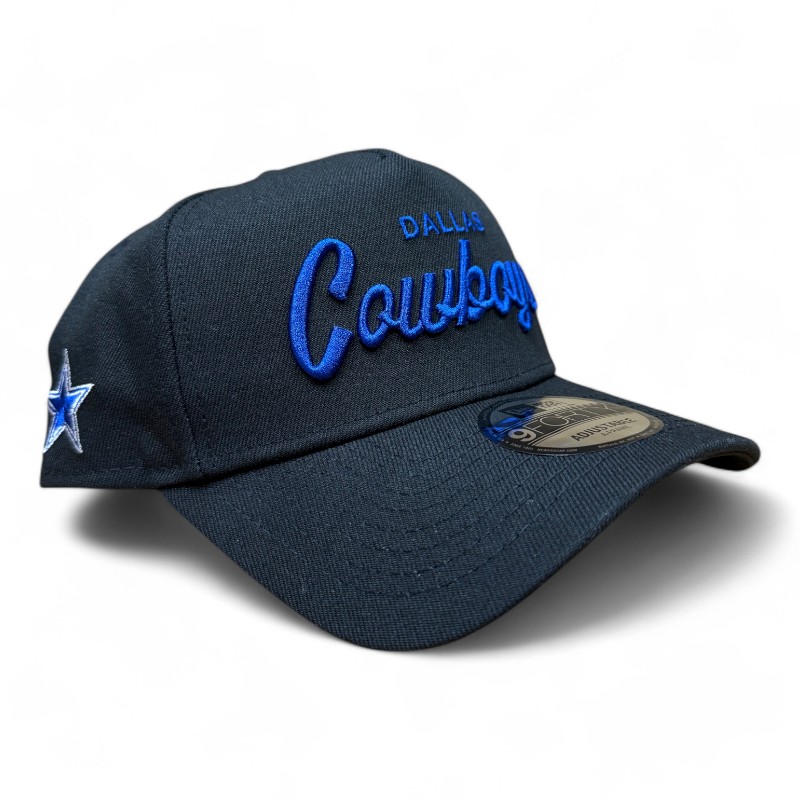Dallas Cowboys Black and Royal Blue Script Star Patch New Era A-Frame ...